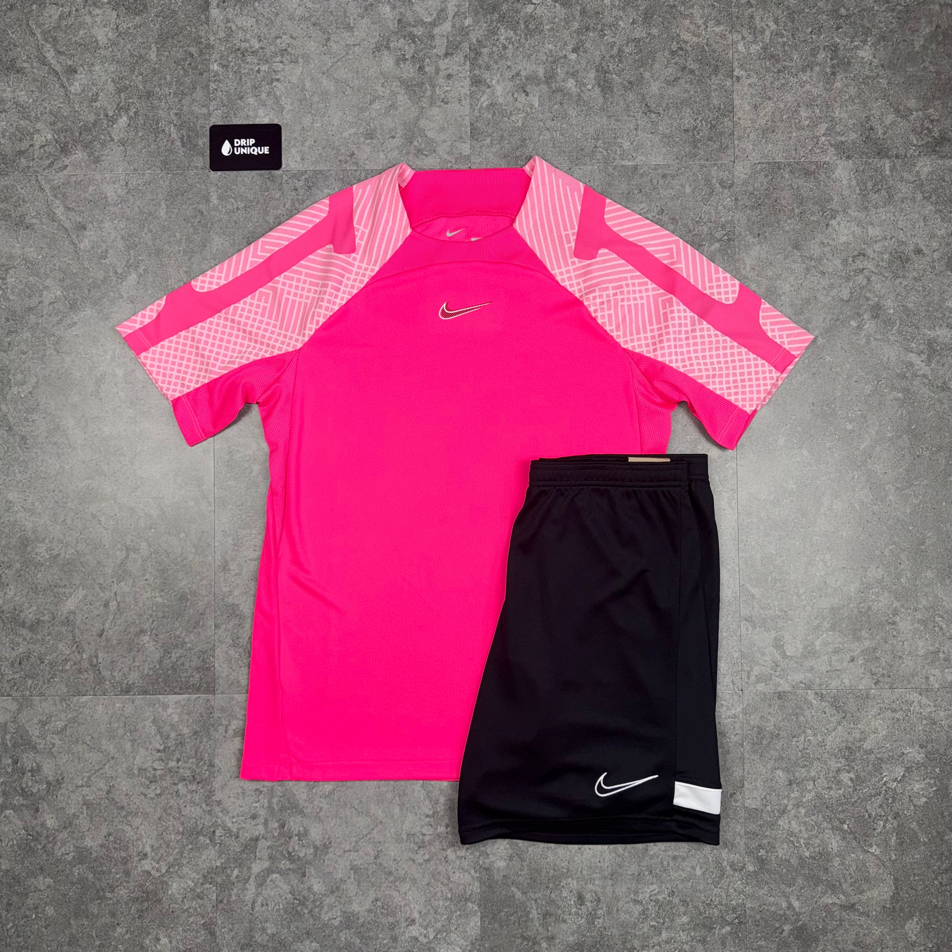 Nike Dri-Fit Strike T-Shirt Hot Pink & Black Dri-Fit Strike Shorts Set ...