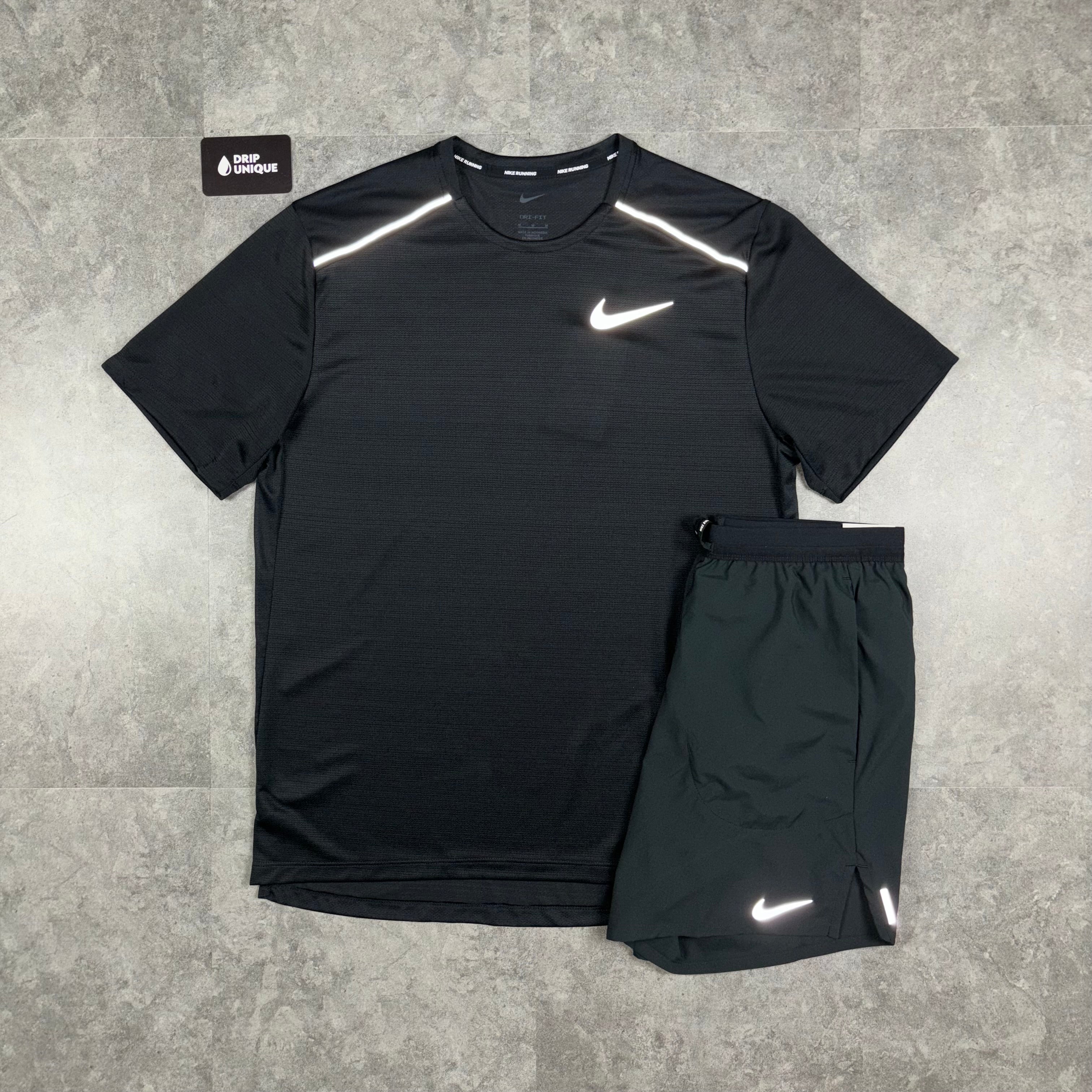 Nike Miler T-Shirt Black & Black Flex Stride Shorts Set – dripuniqueuk