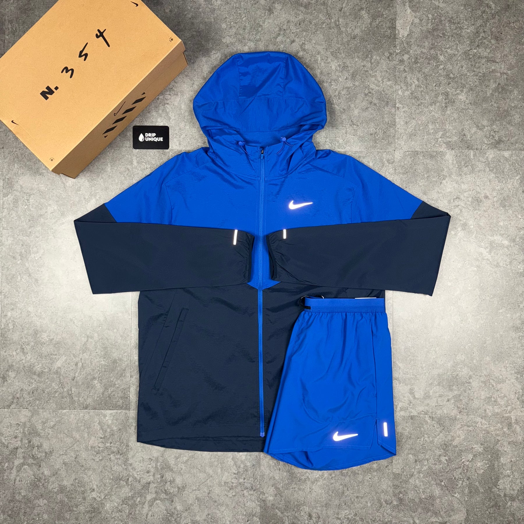Nike UV Windrunner Jacket Royal Blue & Royal Blue Flex Stride Shorts S ...